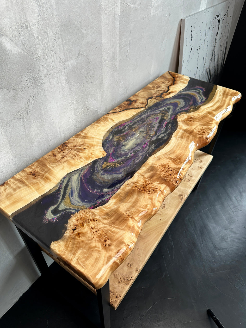 Geode Epoxy River Console Table – ThunderWood Studio