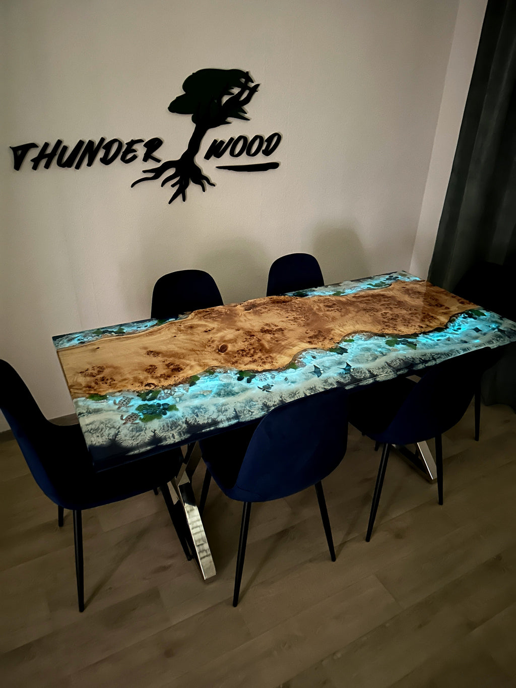 Underwater Sealife Glowing in Dark Dining Table for 6 Seats ...