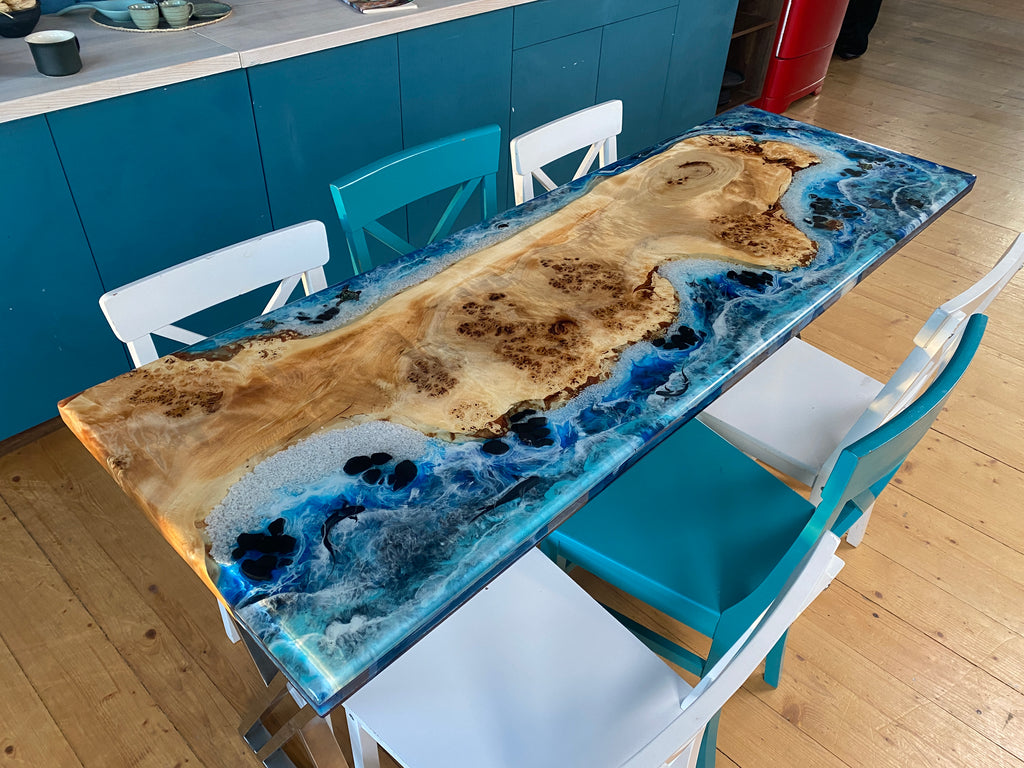 Epoxy Wood Dining Table With Fish – ThunderWood Studio