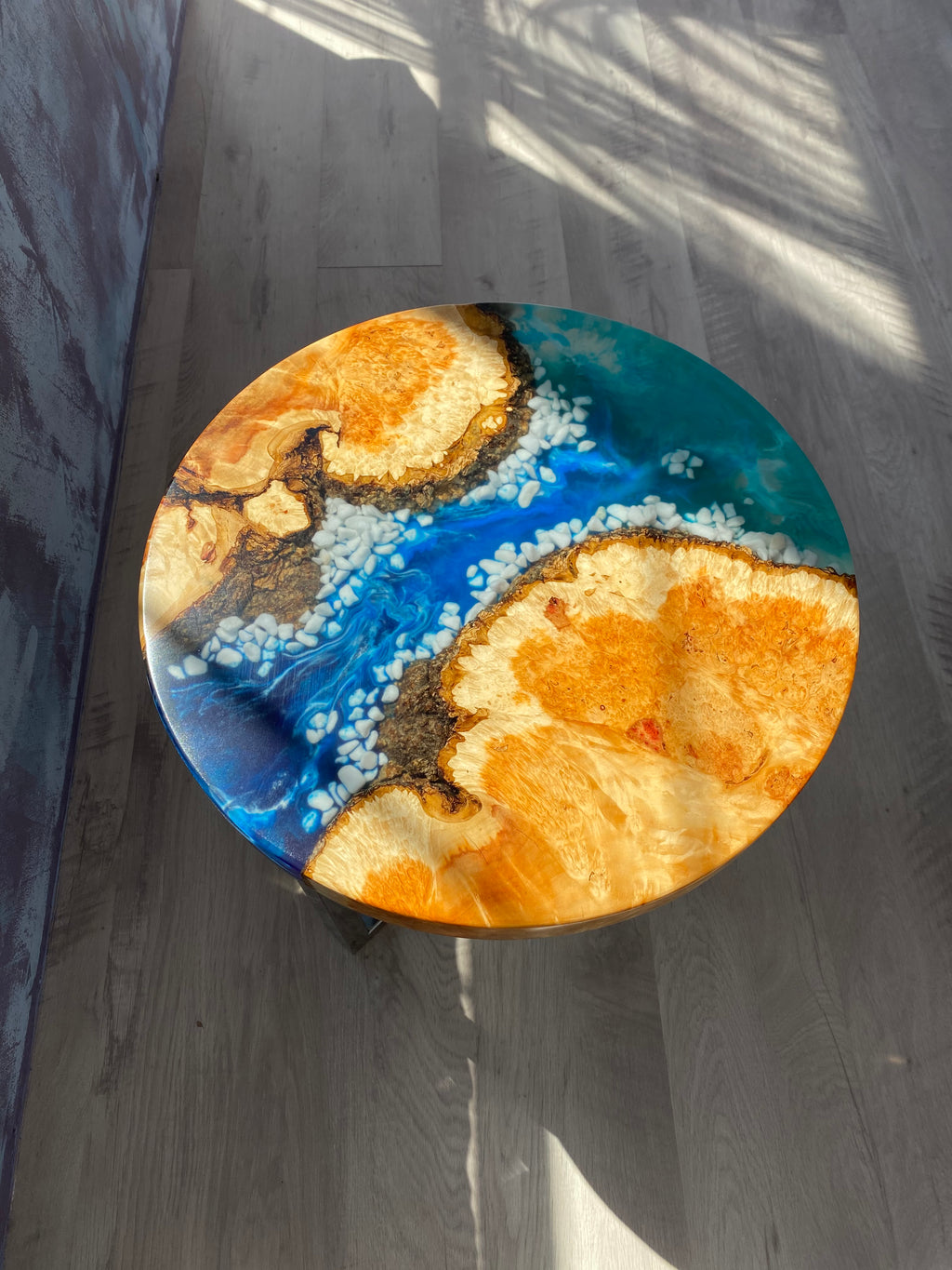Epoxy River Table With Rocks – ThunderWood Studio