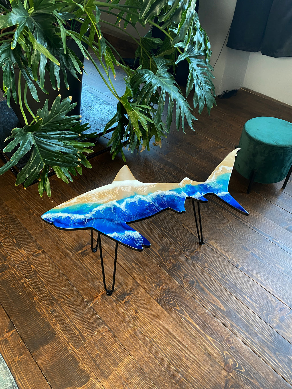 Wooden Accent Shark Table With Epoxy – ThunderWood Studio