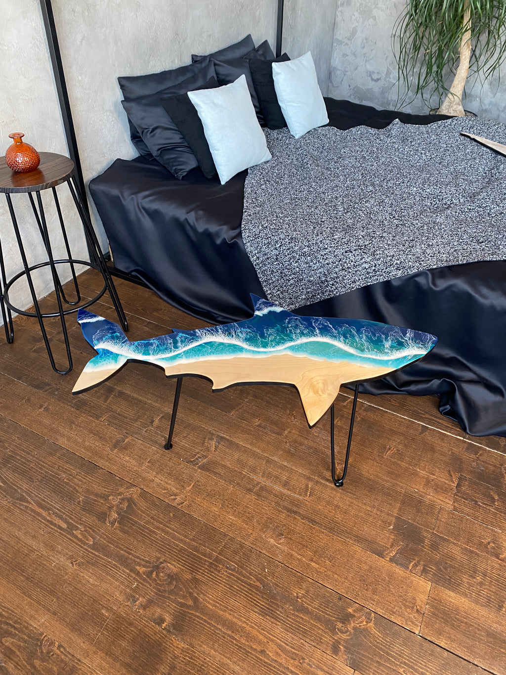 Shark Epoxy Table With Ocean Wave – ThunderWood Studio