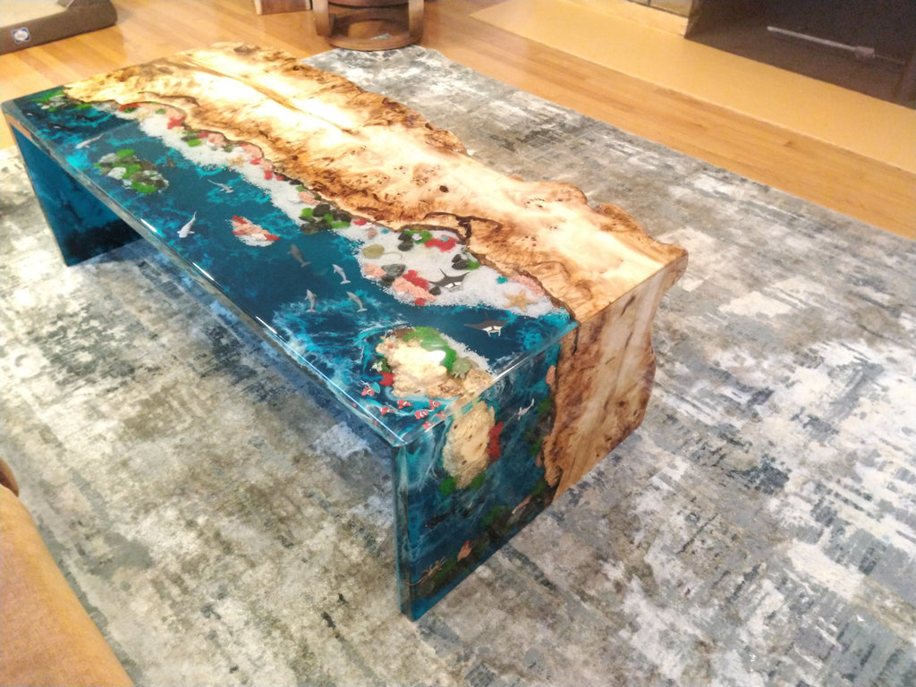 Waterfall Resin Table With 3d Fish – ThunderWood Studio