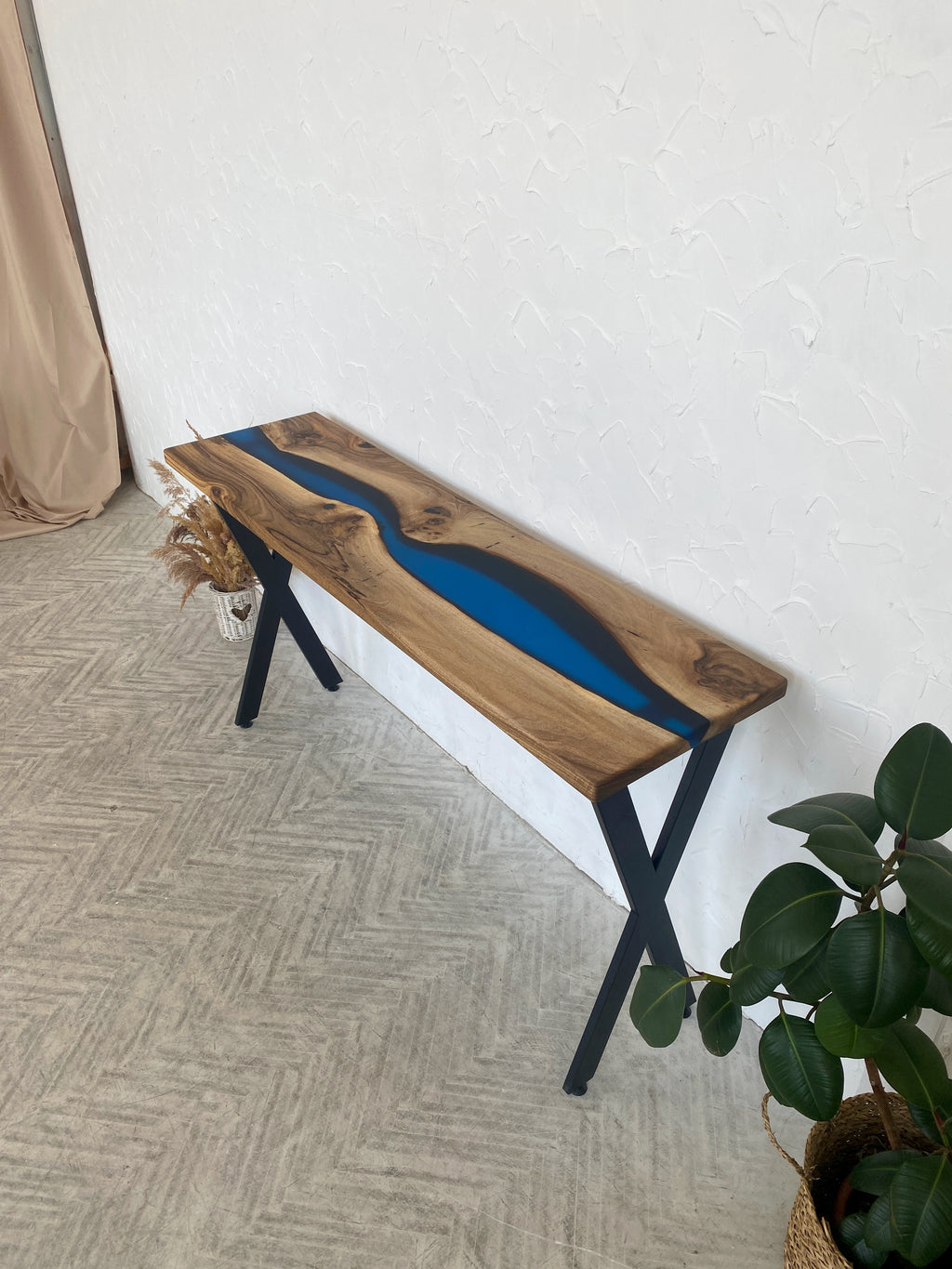 Walnut and Metal Console Table with Epoxy Resin – ThunderWood Studio