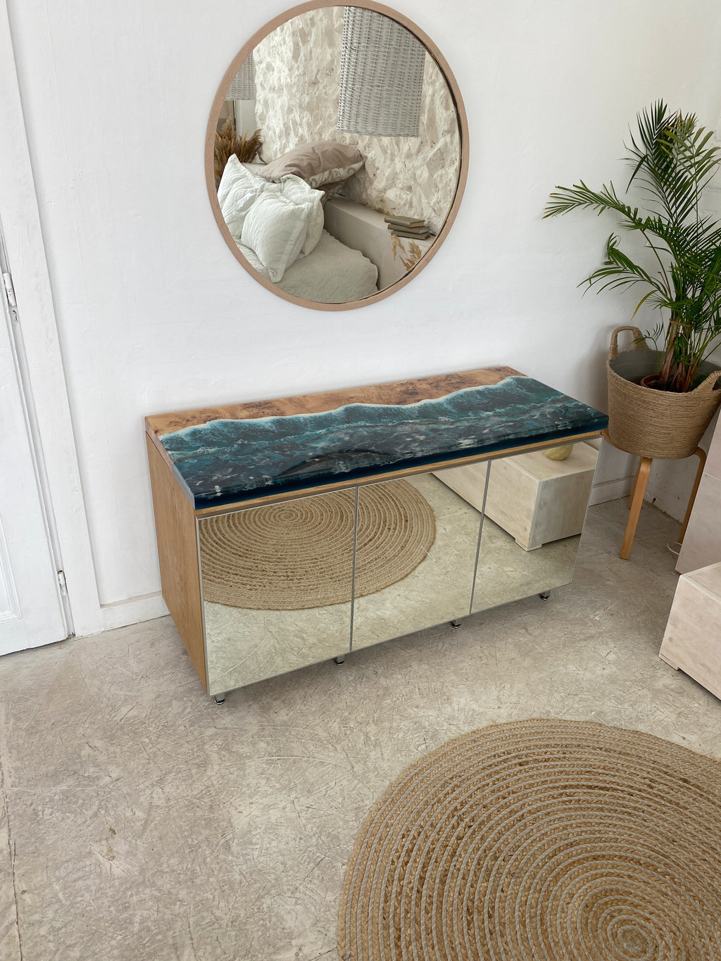 Custom ocean art TV Cabinet – ThunderWood Studio