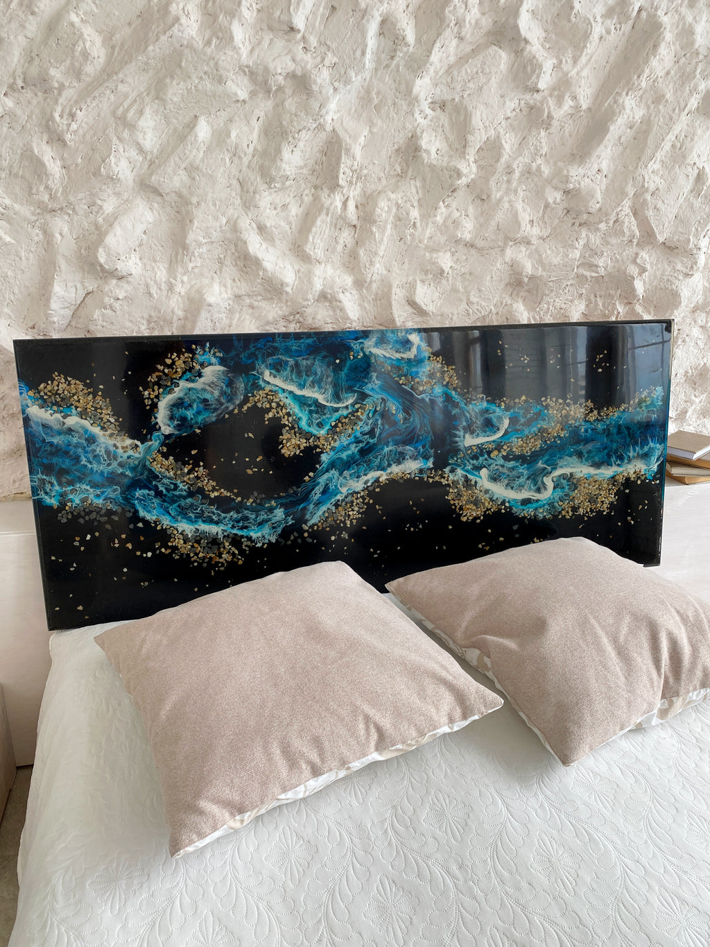 Epoxy Resin River Headboard with Stones – ThunderWood Studio